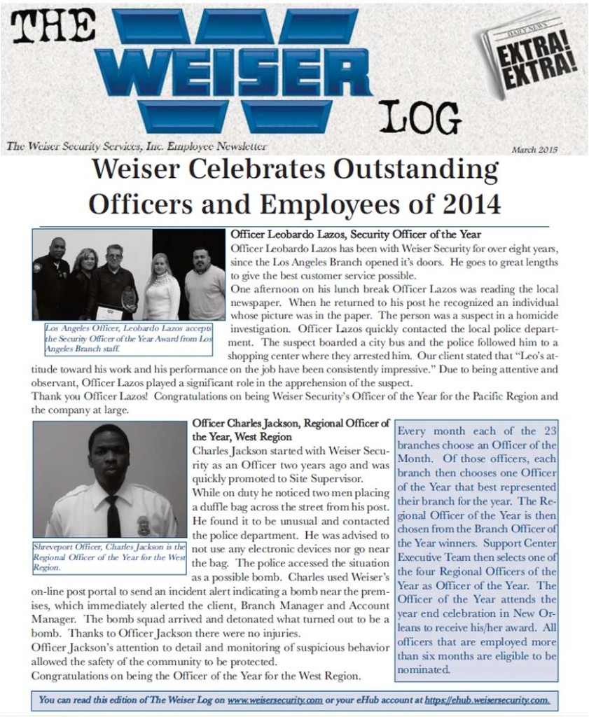 The Weiser Log - March 2015 - Weiser Security Services, Inc.