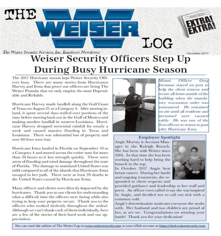 The Weiser Log - December 2017 - Weiser Security Services, Inc.